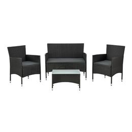 Juskys Polyrattan Gartenm&ouml;bel-Set Fort Myers schwarz mit Tisch, Sofa, 2 St&uuml;hle & Auflagen