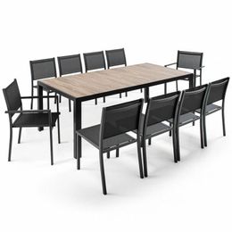Oviala - 10-Sitzer-Gartentisch aus Aluminium und Keramik Grau - Holz