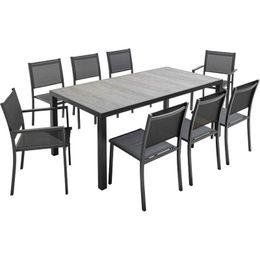 Gartenmöbel aus Aluminium, 1 Tisch, 6 Stühle, 2 Sessel Grau - Grau