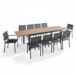 Oviala - Ausziehbarer Gartentisch 200/300 und 8 Stühle und 2 Sessel Braun - Holz
