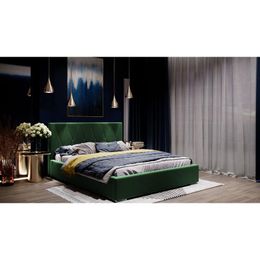 Samtbett 180x200 cm Falgo - Samt Doppelbett mit Bettkasten und Lattenrost - Grün (Riviera 38) - Grün - Graingold