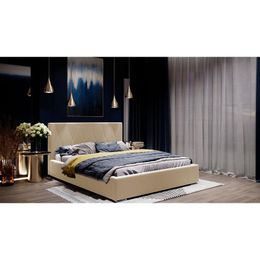 Graingold - Samtbett 180x200 cm Falgo - Samt Doppelbett mit Bettkasten und Lattenrost - Beige (Riviera 24) - Beige