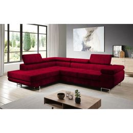 Zante Eckcouch L-Form Sofa Schlafsofa Couch Schlaffunktion KR02 Rot - Furnix