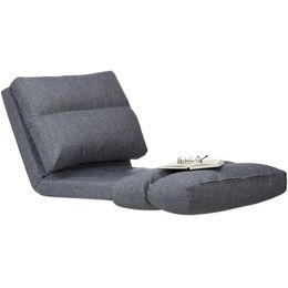 Relaxliege Sessel, Faltmatratze, verstellbare Lehne, Polster, für Drinnen, Bodensitzkissen, 194 cm lang, grau - Relaxdays