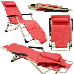 AMANKA Folding Garden Lounger Sunlounger 178cm + removable headrest and cushion Red - rot