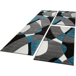 Bettumrandung Läufer Teppich Kurzflor Geometrisch Türkis Grau Läuferset 3tlg. 2mal 60x110 1mal 80x300 - Paco Home
