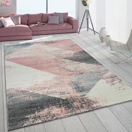 Paco Home - Teppich Wohnzimmer Grau Weiß Rosa Pastell Dreieck Muster Vintage Design Kurzflor 240x340 cm