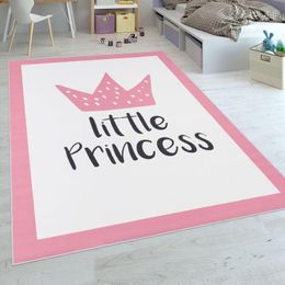 Paco Home - Kinderteppich Kinderzimmer Mädchen Babyteppich Prinzessin Spruch Rosa 120x160 cm