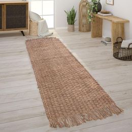 Teppich Wohnzimmer Naturfaser Jute Handgearbeitet Abstraktes Modernes Muster 80x250 cm, Natur 3 - Paco Home