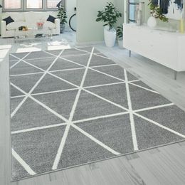 Teppich Wohnzimmer Kurzflor Rauten Skandi Muster Modern Weich Grau Weiß 200x280 cm - Paco Home