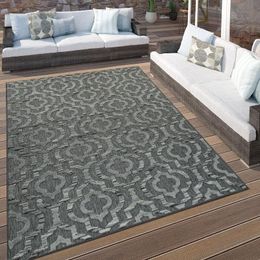 Paco Home - In- & Outdoor Terrassen Teppich Ethno Muster Bordüre Wetterfest Modern In Grau 160x230 cm