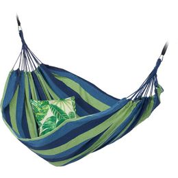 Relaxdays - Hängematte Baumwolle, BxT: 150 x 190 cm, mit Befestigungsset, bis 300 kg, tragbar, Stabhängematte, blau-grün