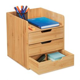 Relaxdays - Schreibtisch Organizer, 3 Schubladen, Ablage Büroutensilien, hbt: 33 x 30 x 31 cm, Bambus Schubladenbox, natur