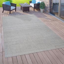 Paco Home - In- & Outdoor-Teppich Für Balkon Terrasse, Flachgewebe, 3-D Ethno-Look, In Grau 120x170 cm