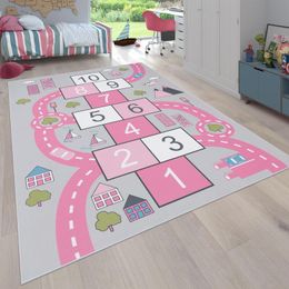 Teppich Kinderzimmer Kinderteppich Spielteppich Straßen Design Mit Hüpfkästchenspiel ø 160 cm Rund - Paco Home