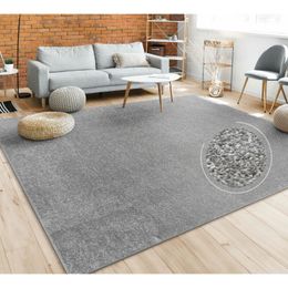 Paco Home Teppich Für Wohnzimmer Einfarbig Kurzflor Schlicht Und Modern, In Dunkel Grau Ø 120 cm Rund