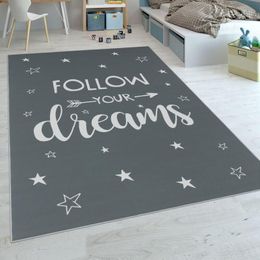 Paco Home - Kinderteppich, Spielteppich Für Kinderzimmer, Mit Spruch-Motiv Und Sternen, Grau 120x160 cm