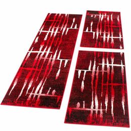 Paco Home - Bettumrandung Läufer Teppich brücken Meliert Design in Rot Läuferset 3 Tlg. 2mal 60x100 1mal 70x250