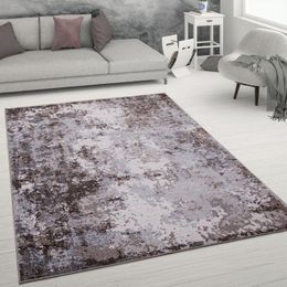 Teppich Wohnzimmer Kurzflor Vintage Moderner Abstrakter Used-Look Braun, 120x160 cm - Paco Home