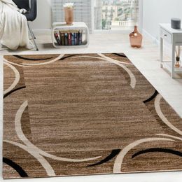 Paco Home - Wohnzimmer Teppich Bordüre Kurzflor Meliert Modern Hochwertig Schwarz Braun 160x220 cm
