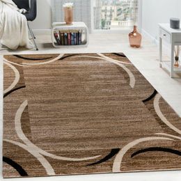 Wohnzimmer Teppich Bordüre Kurzflor Meliert Modern Hochwertig Schwarz Braun 160x220 cm - Paco Home