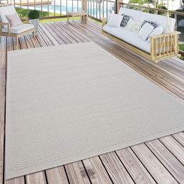 Paco Home - Outdoor Teppich Für Terrasse Und Balkon Küchenteppich Einfarbig Modern Creme Beige ø 160 cm Rund
