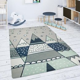 Kinderteppich Teppich Kinderzimmer Spielmatte Rutschfest Sterne Zelt Tipi Motiv Grau Grün 120 cm Rund - Paco Home