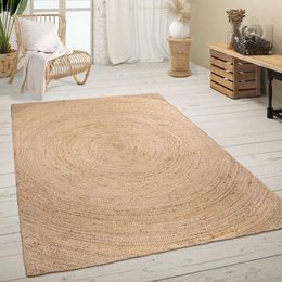 Teppich Wohnzimmer Naturfaser Jute Handgearbeitet Abstraktes Modernes Muster 60x100 cm, Natur - Paco Home