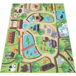 Kinder-Teppich Für Kinderzimmer, Spiel-Teppich, Zoo Mit Tiger, Bär, Löwe, Bunt 240x340 cm - Paco Home