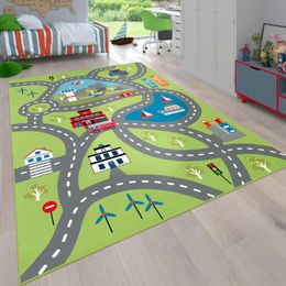 Kinder-Teppich Für Kinderzimmer, Spiel-Teppich Mit Straßen-Motiv, In Grün ø 200 cm Rund - Paco Home