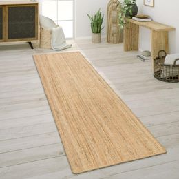 Teppich Wohnzimmer Naturfaser Jute Handgearbeitet Abstraktes Modernes Muster 80x250 cm, Natur 2 - Paco Home