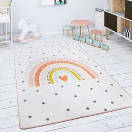 Kinderteppich Teppich Kinderzimmer Spielmatte Rutschfest Regenbogen Herz Creme Rosa 80 cm Rund - Paco Home