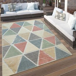 Paco Home - In- & Outdoor Terrassen Teppich Rauten Muster Modern Geometrisches Design Bunt 200 cm Rund