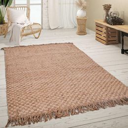 Teppich Wohnzimmer Naturfaser Jute Handgearbeitet Abstraktes Modernes Muster 160x230 cm, Natur 3 - Paco Home