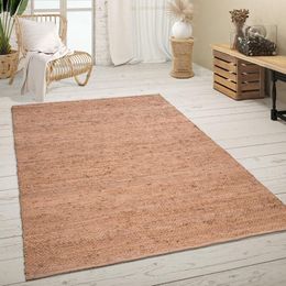 Teppich Wohnzimmer Naturfaser Jute Handgearbeitet Abstraktes Modernes Muster 80x150 cm, Natur 4 - Paco Home