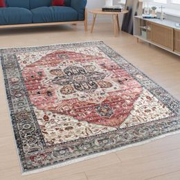 Teppich, Kurzflor Für Wohnzimmer Mit Bordüre, Orient-Design, In Rosa Bunt 160x230 cm - Paco Home