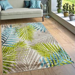 Designer Teppich Wohnzimmer Urban Jungle Palmen Design Braun Beige Grün Blau 160x220 cm - Paco Home