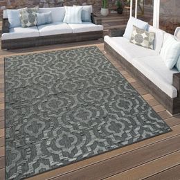 Paco Home - In- & Outdoor Terrassen Teppich Ethno Muster Bordüre Wetterfest Modern In Grau 200x290 cm