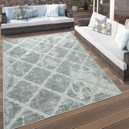 Paco Home - In- & Outdoor Terrassen Teppich Marmor Optik Rauten Muster In Grau 80x250 cm
