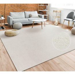 Paco Home - Teppich Für Wohnzimmer Einfarbig Kurzflor Schlicht Und Modern, In Creme 80x250 cm