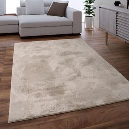 Teppich Wohnzimmer Kunstfell Shaggy Hochflor Waschbar In Waschmaschine Soft Uni Beige 120x170 cm - Paco Home