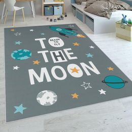 Kinderteppich, Spielteppich Für Kinderzimmer, Mit Raketen-Motiv Und Spruch, Grau 180x280 cm - Paco Home