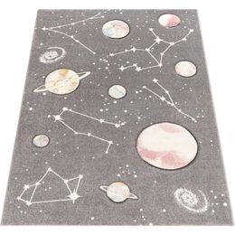 Kinder-Teppich, Spiel-Teppich Für Kinderzimmer Mit Planeten Und Sternen, In Grau 80x150 cm - Paco Home