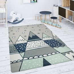 Kinderteppich Teppich Kinderzimmer Spielmatte Rutschfest Sterne Zelt Tipi Motiv Grau Grün 80 cm Rund - Paco Home