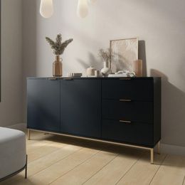 Lomadox - Sideboard in Marineblau mit 3 Schubladen PERIA-132, Industrial Design, mit goldfarbenem Fußgestell aus Metall, b/h/t ca. 150/80/41 cm - blau