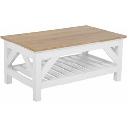 Beliani - Couchtisch Weiß mit Braun 60 x 101 cm mdf Holzoptik Platte Zusätzliche Abstellfläche Matt Rechteckig Landhausstil - Heller Holzfarbton