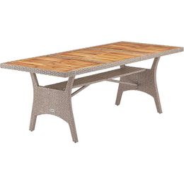 Polyrattan Gartentisch mit Ablage fsc®- zertifiziertes Akazienholz 190x90cm Höhenverstellbar Wetterfest Garten Terrasse Esstisch Tisch creme - Casaria