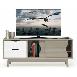 Costway - Modernes TV-Regal, TV-Schrank für Fernseher bis zu 60 Zoll, TV-Lowboard mit 2 Schubladen & 2 Schiebetüren & Kabelführungsloch,