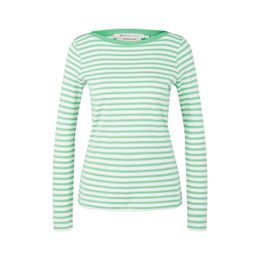 Tom Tailor Denim Damen Gestreiftes Langarmshirt mit Bio-Baumwolle, grün, Streifenmuster, Gr. L