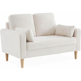 2-Sitzer-Sofa mit Bouclé Teddystoff und Holzbeinen - Sweeek